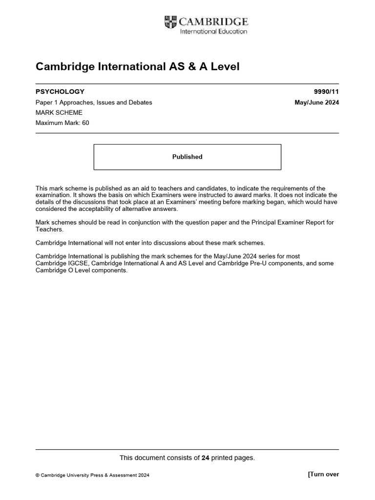 Cambridge International AS & A Level: Psychology 9990/11 | PDF