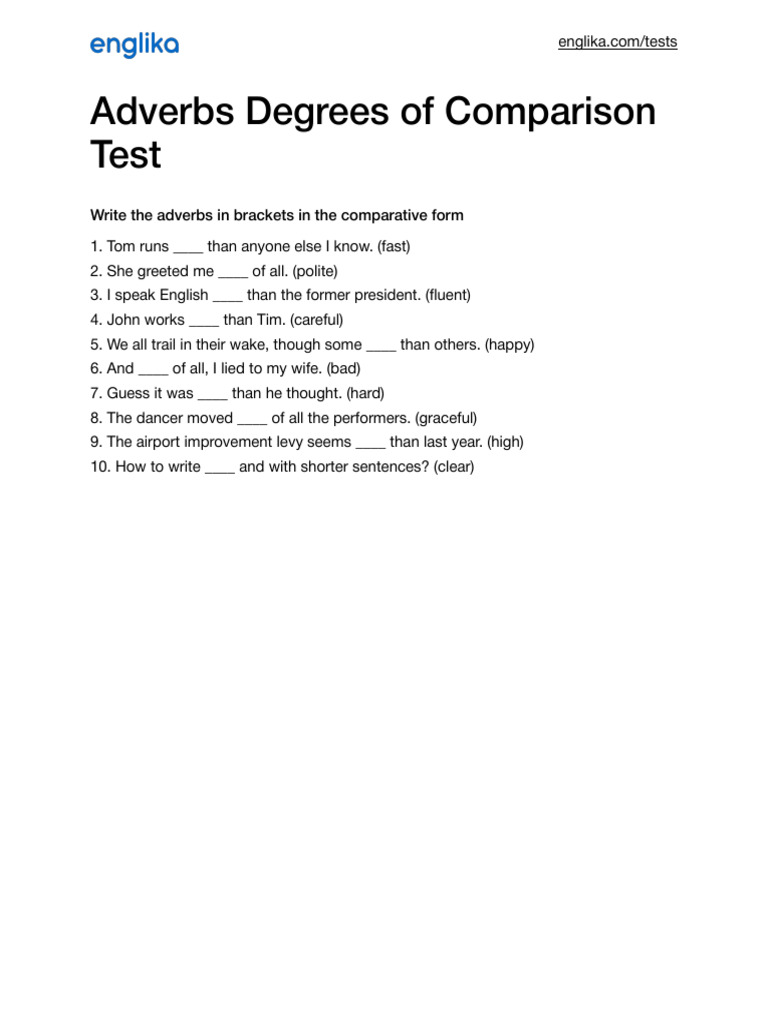 Adverbs Degrees of Comparison Test en | PDF