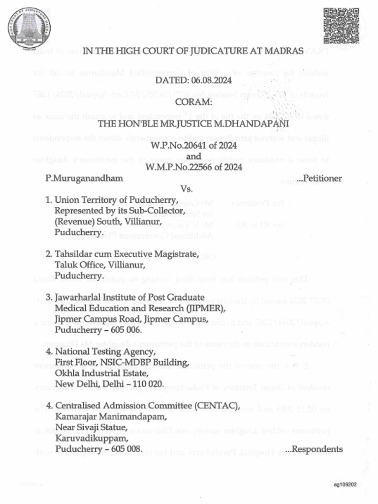 Writ Order On Residence Certificate | PDF