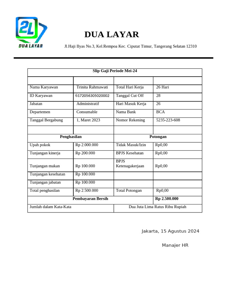 Slip Gaji Nita | PDF