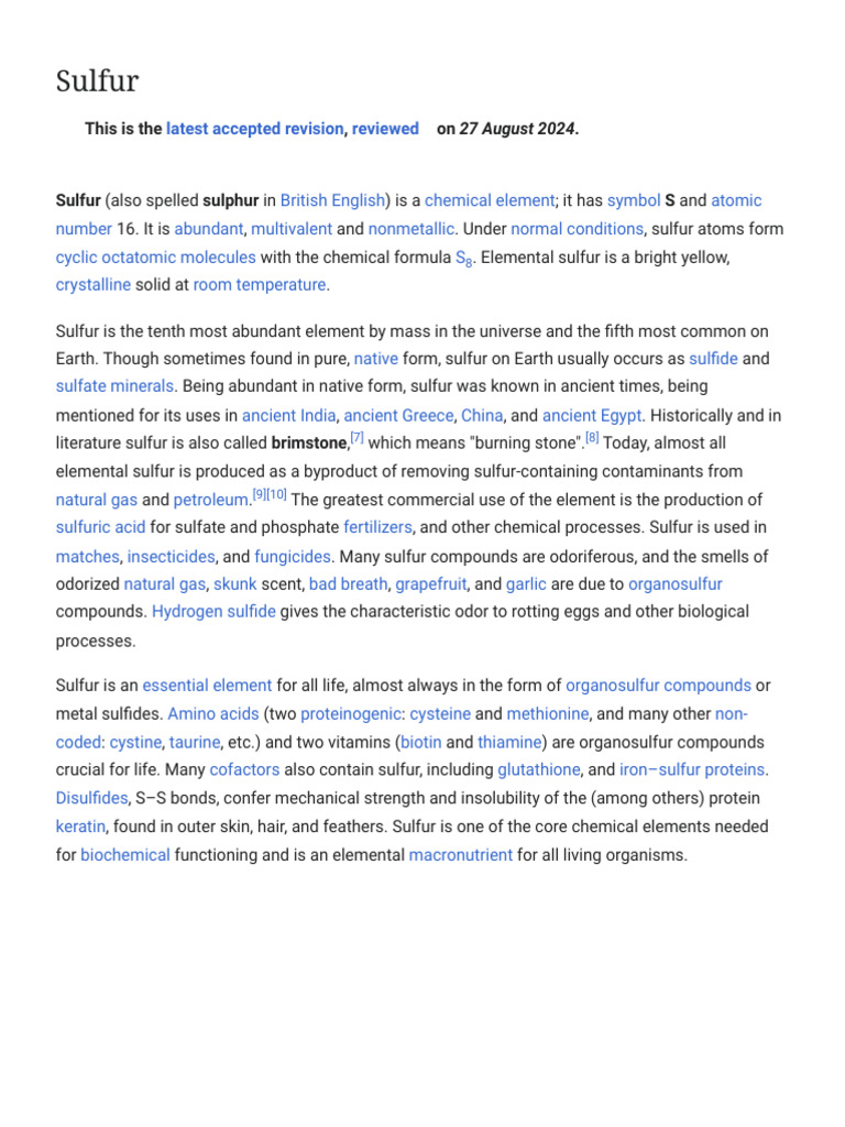 Sulfur - Wikipedia | PDF