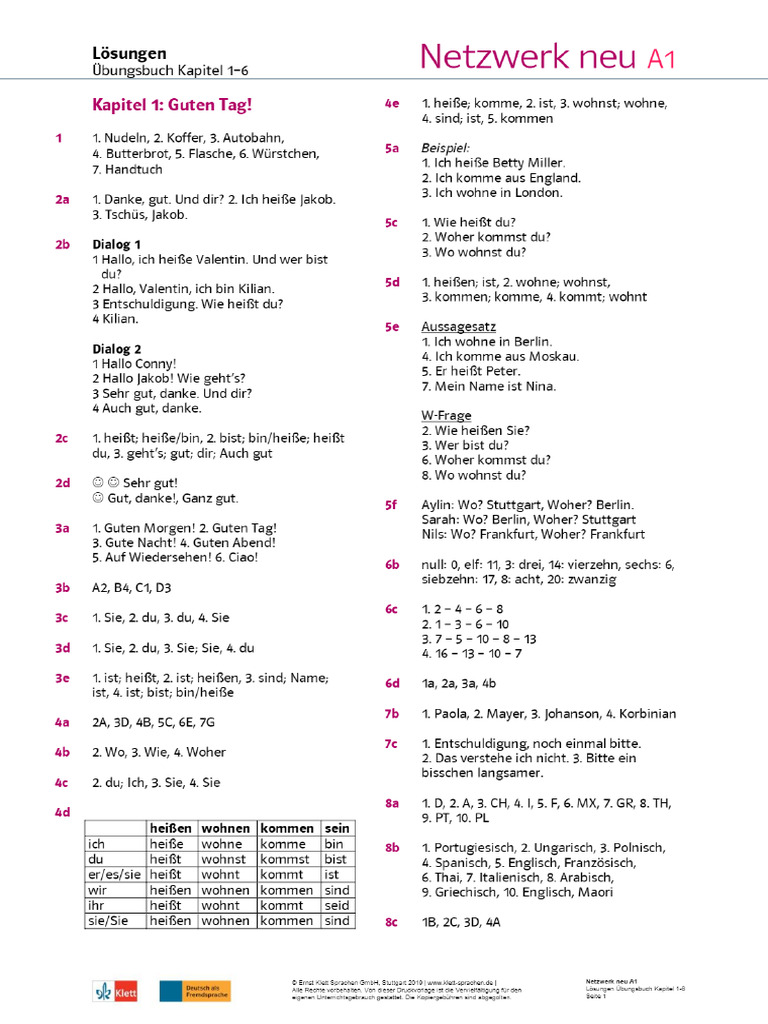 Lösungen Netzwerk Neu A1.1 | PDF