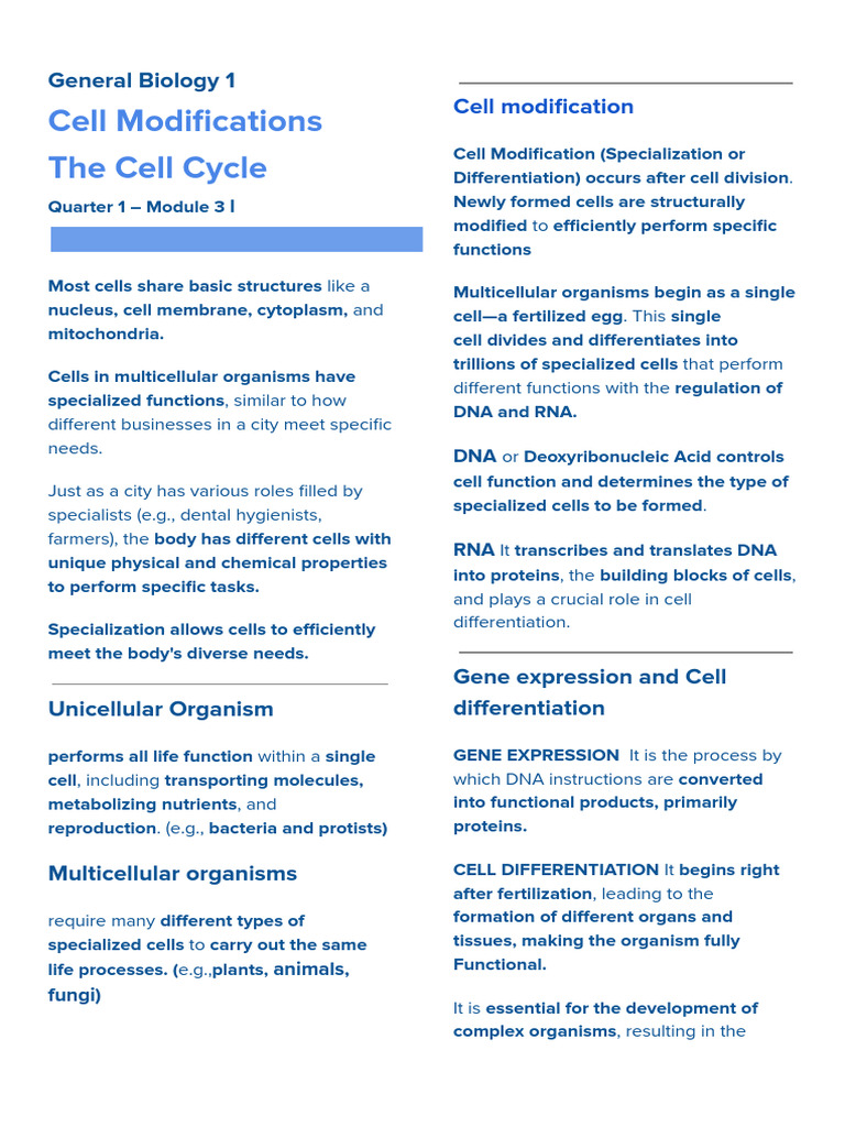 Gen. Biology 1 - M3 | PDF | Mitosis | Cell (Biology)
