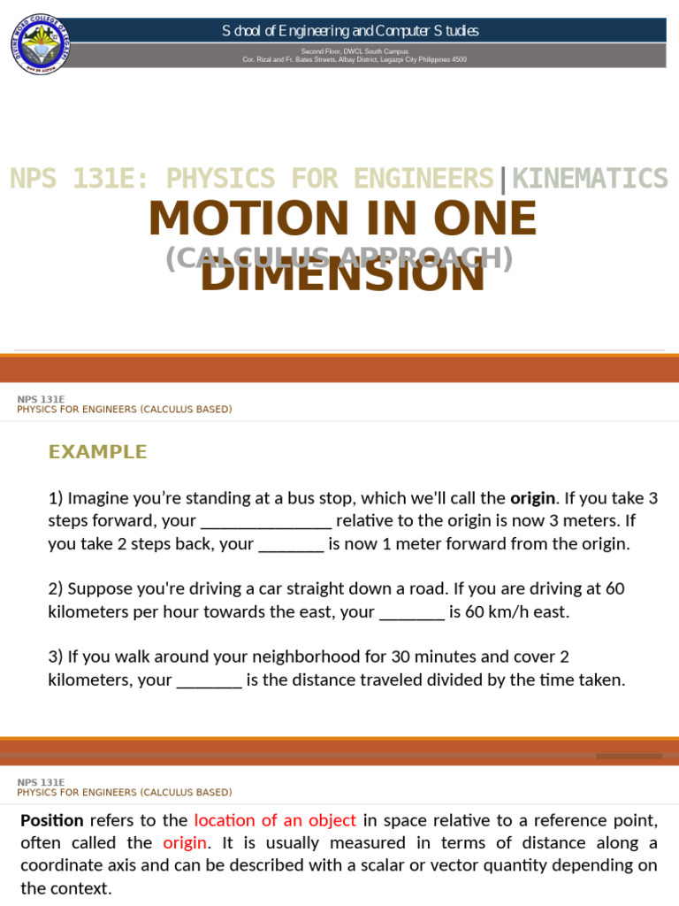 1.1 Kinematics Motion in One Dimension | PDF