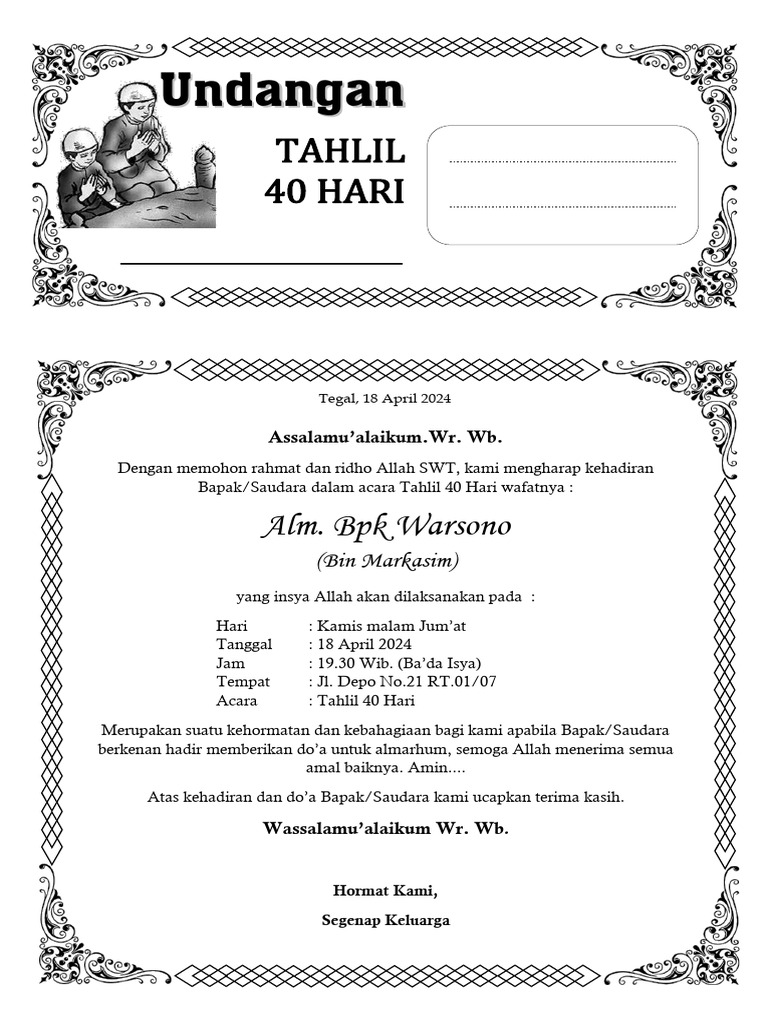 Undangan Yasin & Tahlil (1L) | PDF