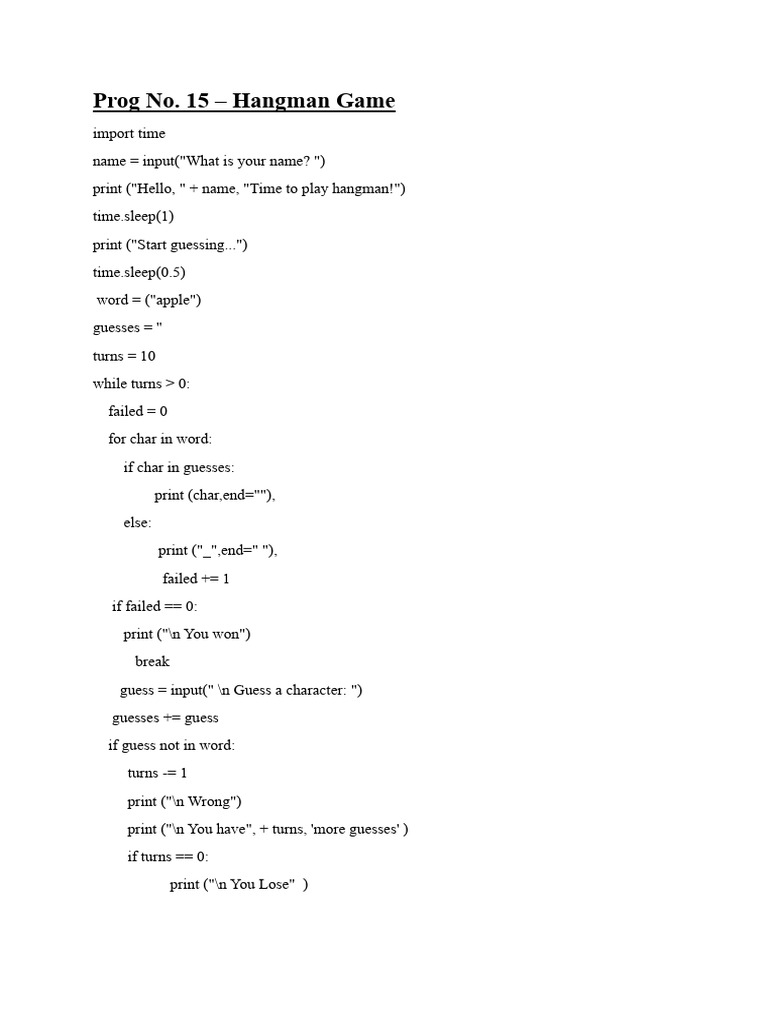 Python Prog No15 (Hangman) | PDF