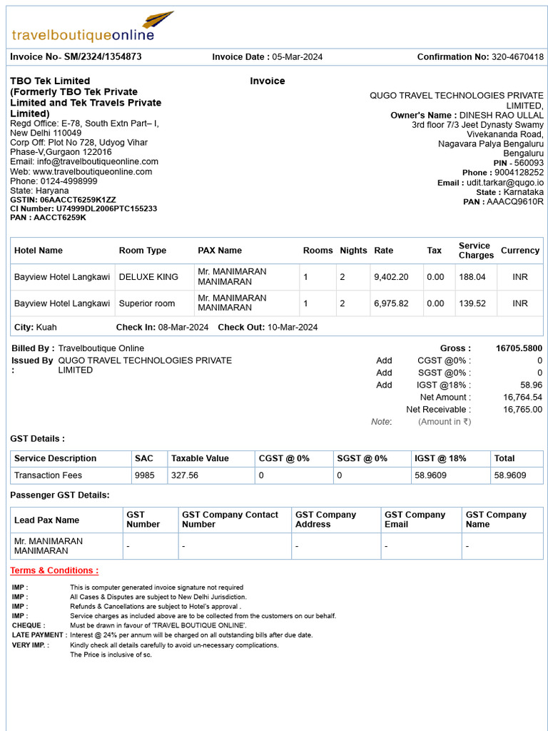 Hotel Invoice | PDF