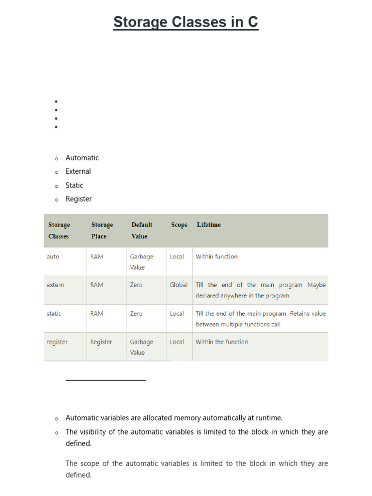 Storage Classes in C | PDF