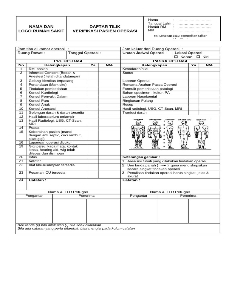 SKP 4 EP 1. Daftar Tilik Verfikasi Pra Operasi | PDF