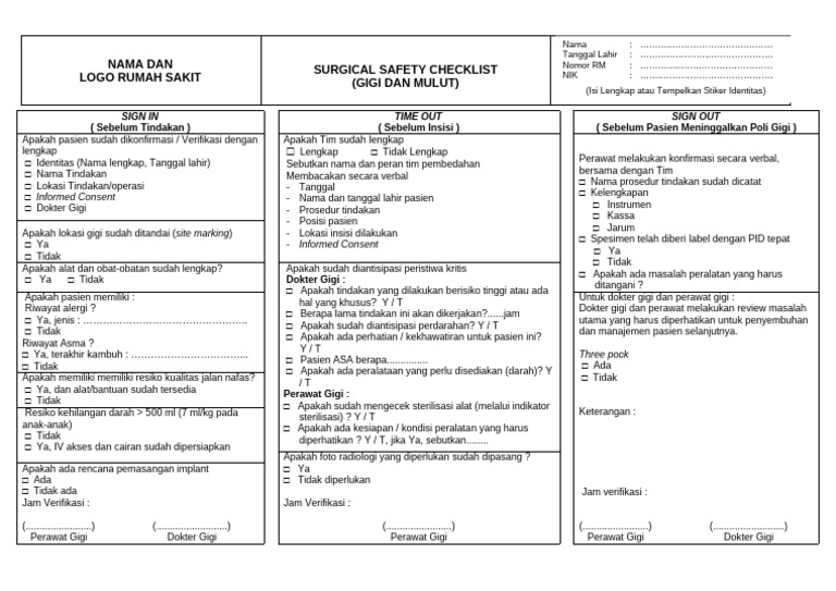 SKP 4 EP 4. Surgical Safet Checklist Di Poli Gigi | PDF