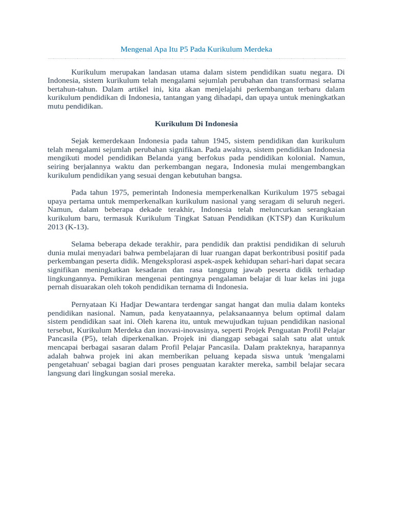Mengenal Apa Itu P5 Pada Kurikulum Merdeka | PDF