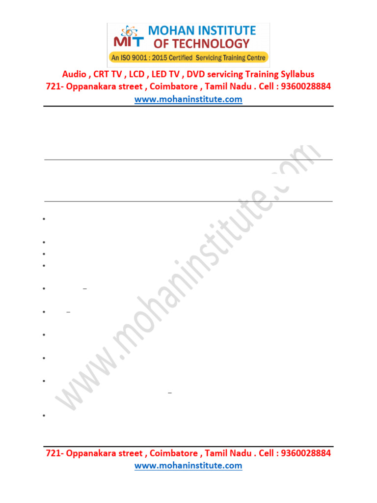 Audio CRT TV LCD LED TV Training Syllabus | PDF