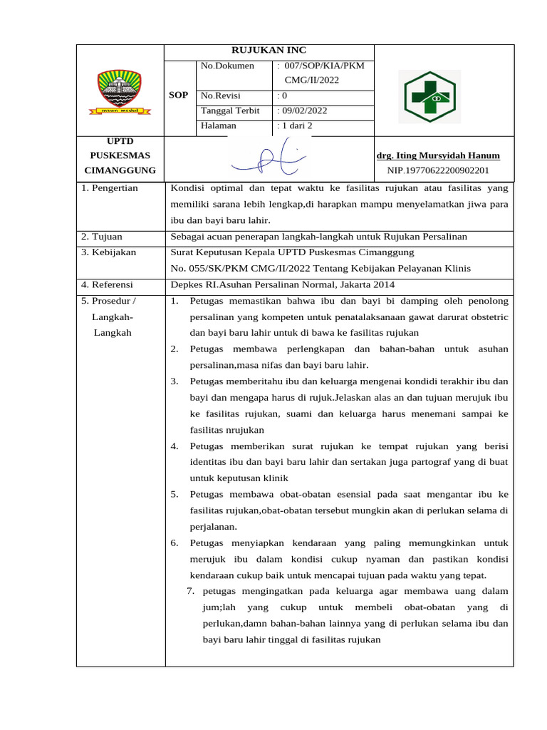 007 SOP Rujukan INC | PDF