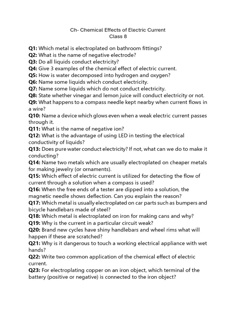 (Class 8) CH - Chemical Effects of Electric Current | PDF