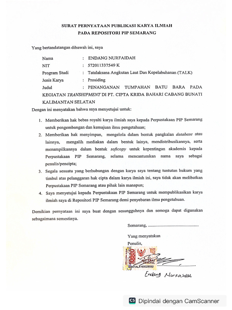 Surat Pernyataan Publikasi | PDF
