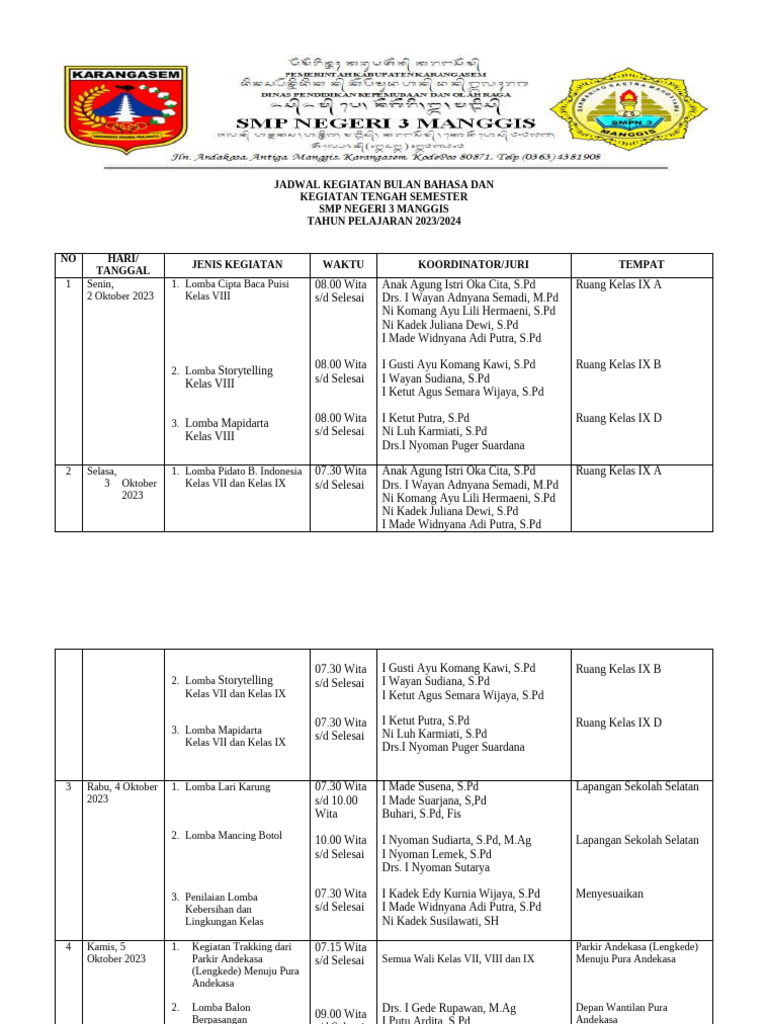 Jadwal KTS Dan Bulan Bahasa | PDF