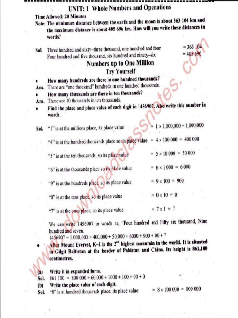 Grade 5 Maths Unit 1 | PDF