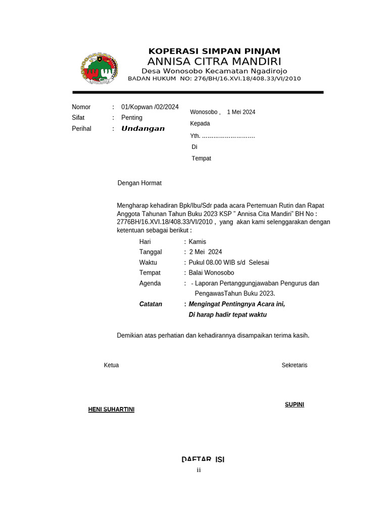 Daftar Isi Dan Pengantar Kopwan | PDF