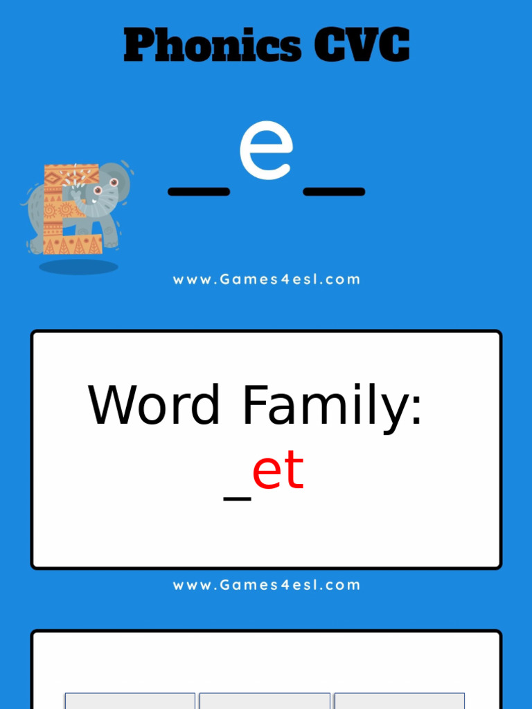 Phonics CVC Letter E Word Family Et | PDF