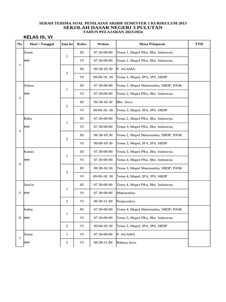 Daftar Hadir Guru Pas | PDF