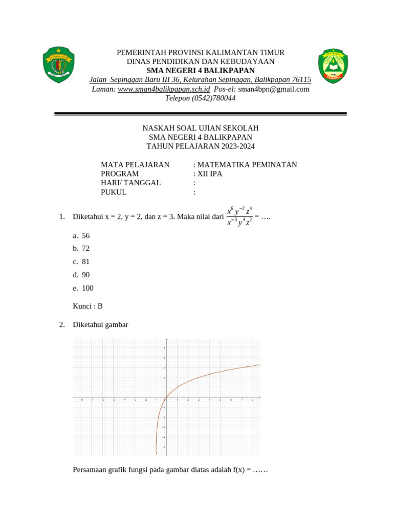 SOAL USP MATMIN 2024 Fix | PDF