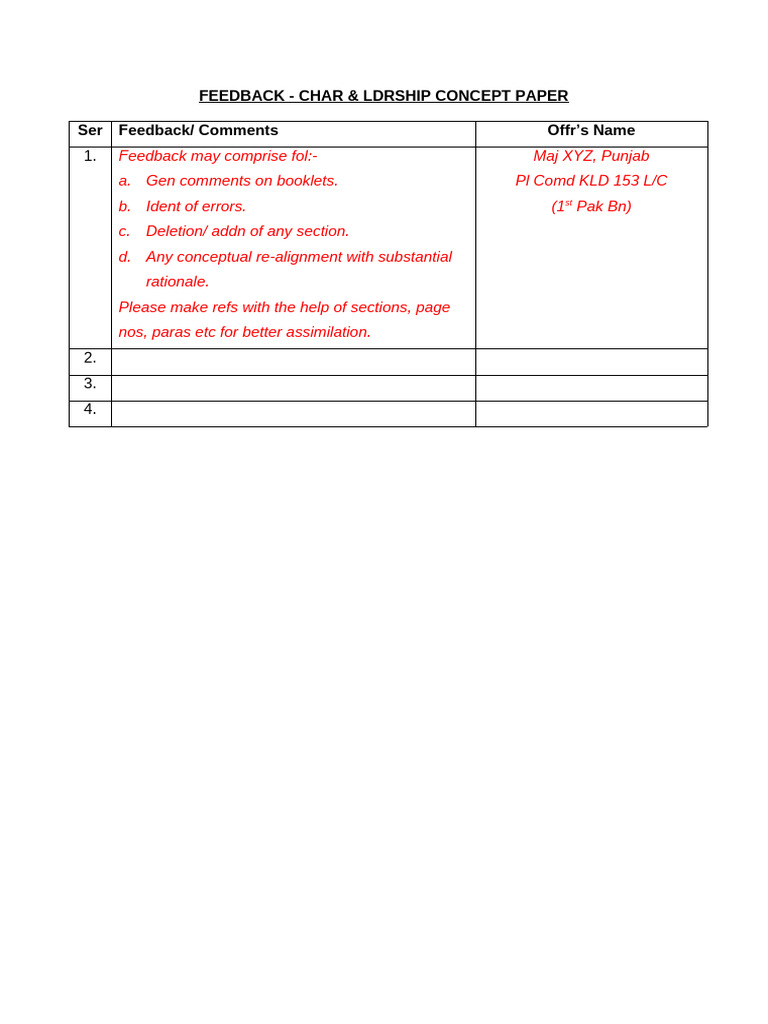 Booklets Feedback Format | PDF