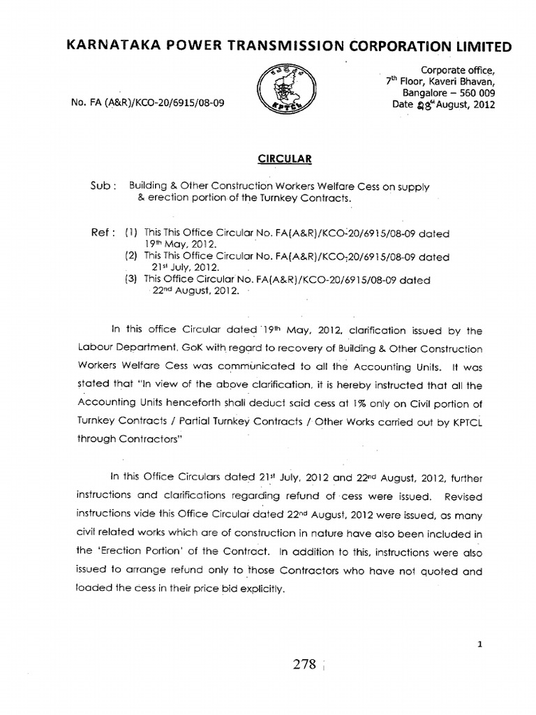Circular Dated 28.08.2012 by KPTCL | PDF