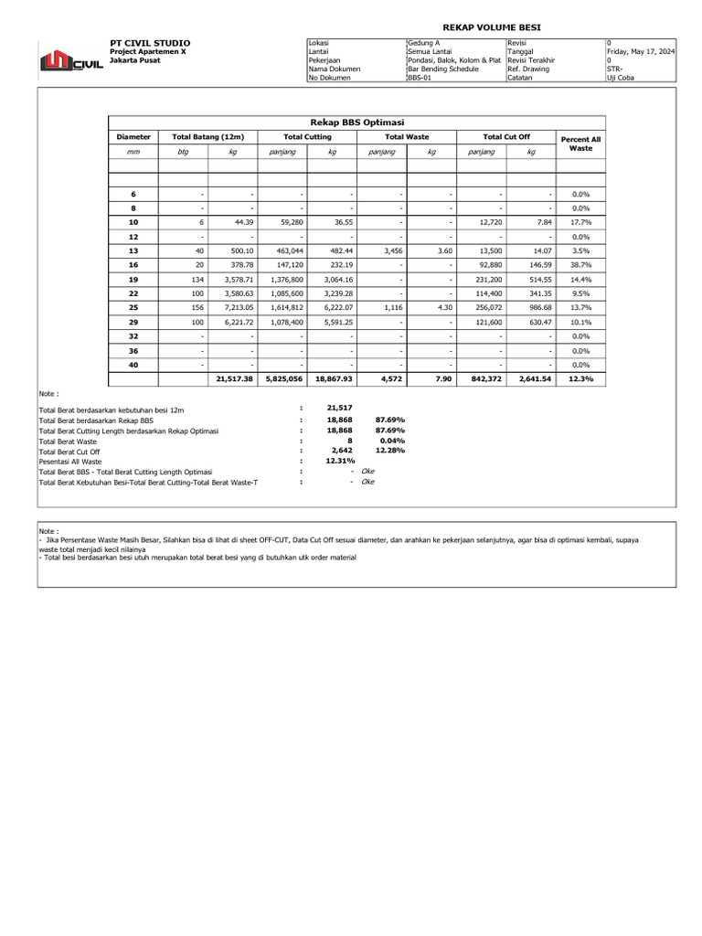 PT Civil Studio Rekap Volume Besi | PDF
