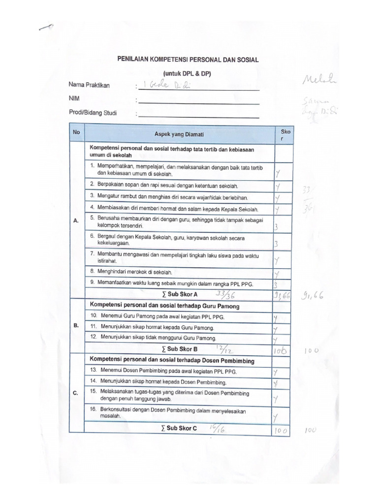 Penilaian Kompetensi Personal Dan Sosial 2 | PDF