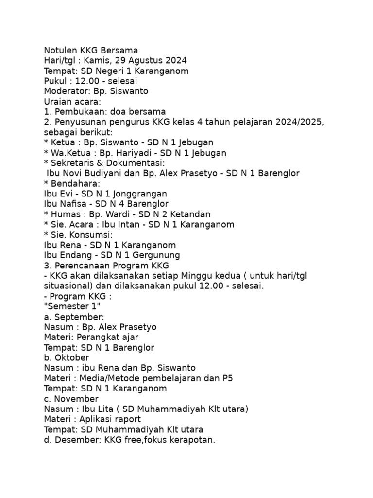 Notulen KKG Bersama | PDF