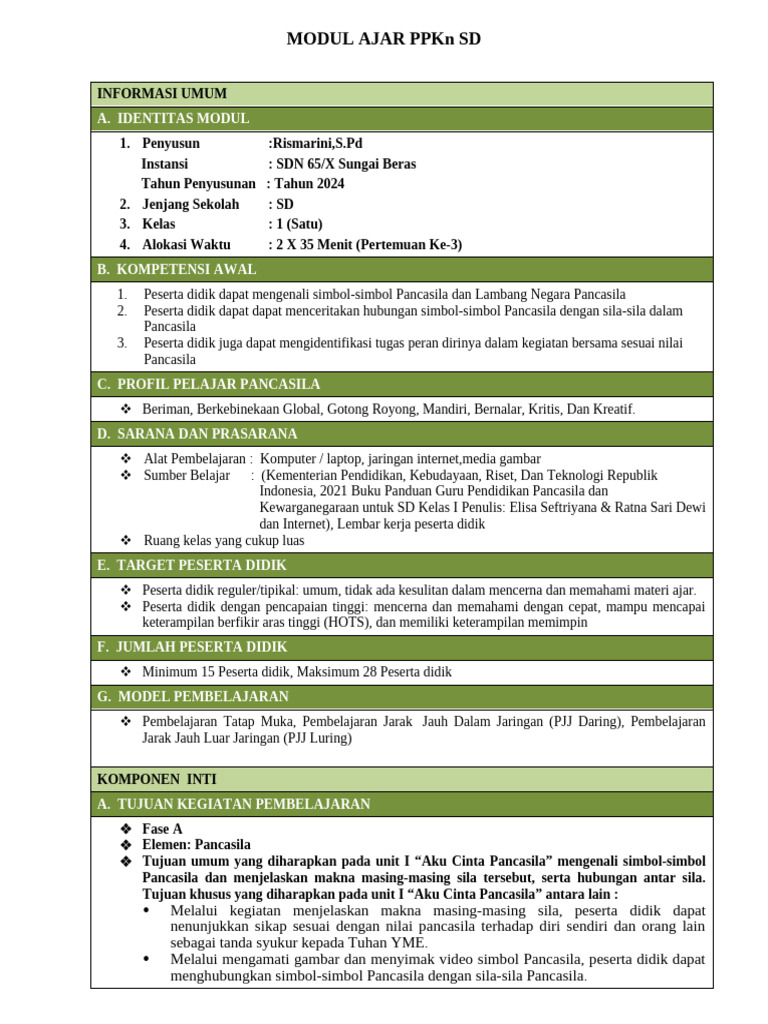 MODUL AJAR PPKN S1 | PDF