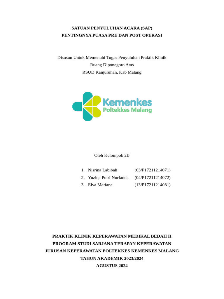 Pentingnya Puasa Sebelum dan Sesudah Operasi | PDF | Karier & Perkembangan