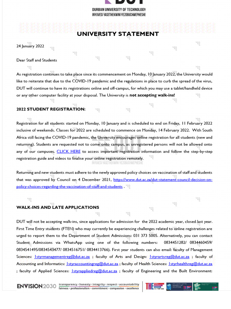 University Statement 24 January 2022[33] | PDF