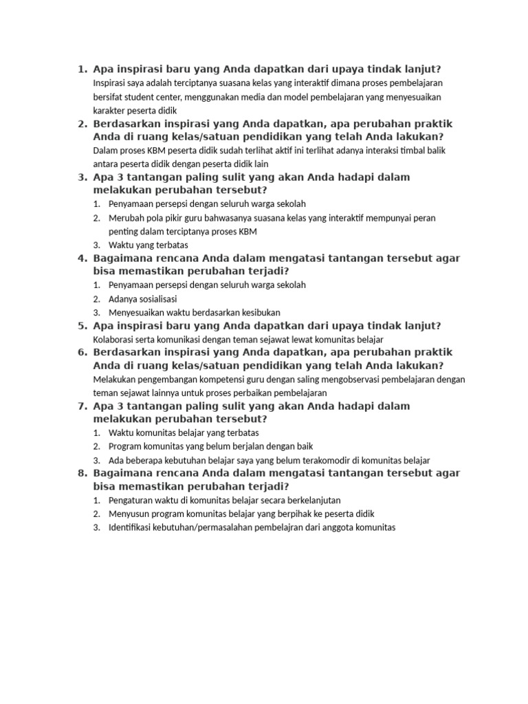 Apa Inspirasi Baru Yang Anda Dapatkan Dari Upaya Tindak Lanjut | PDF