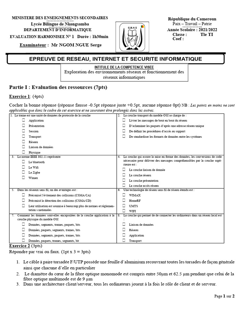 SQ 1 RIS Tle TI 2021-2022 | PDF