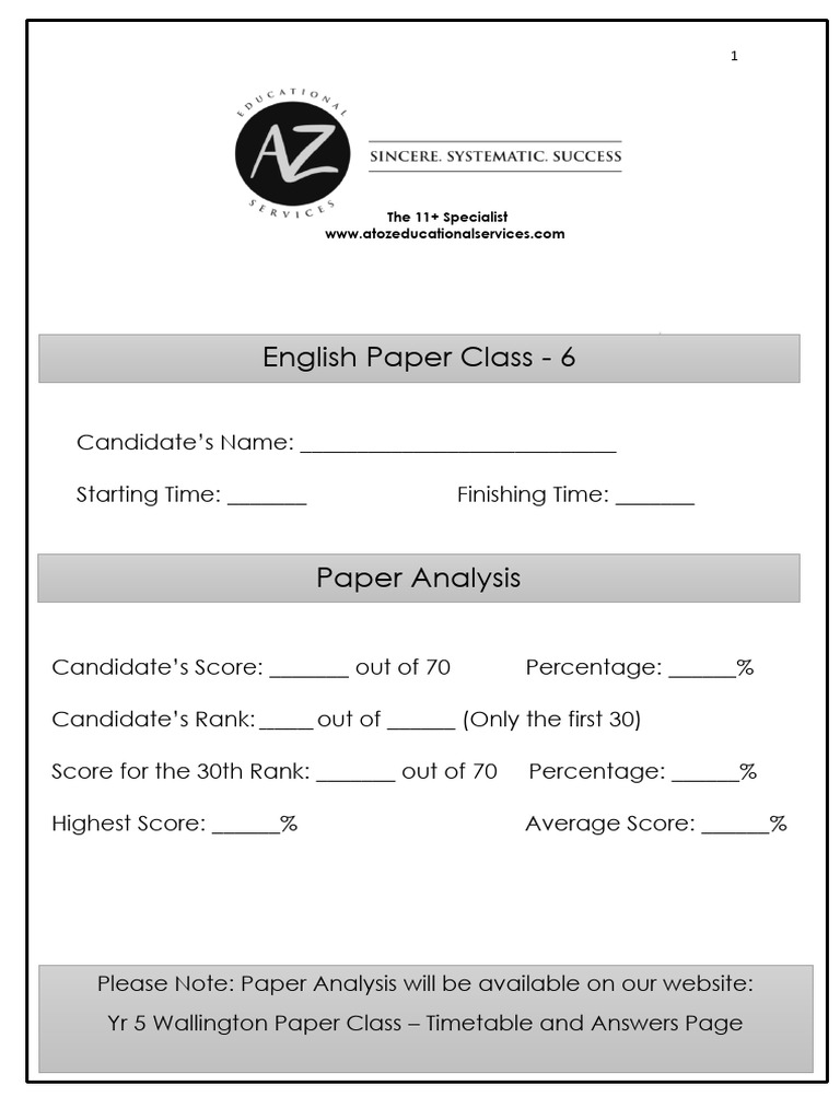 English Paper 6 Y5 With Answers | PDF