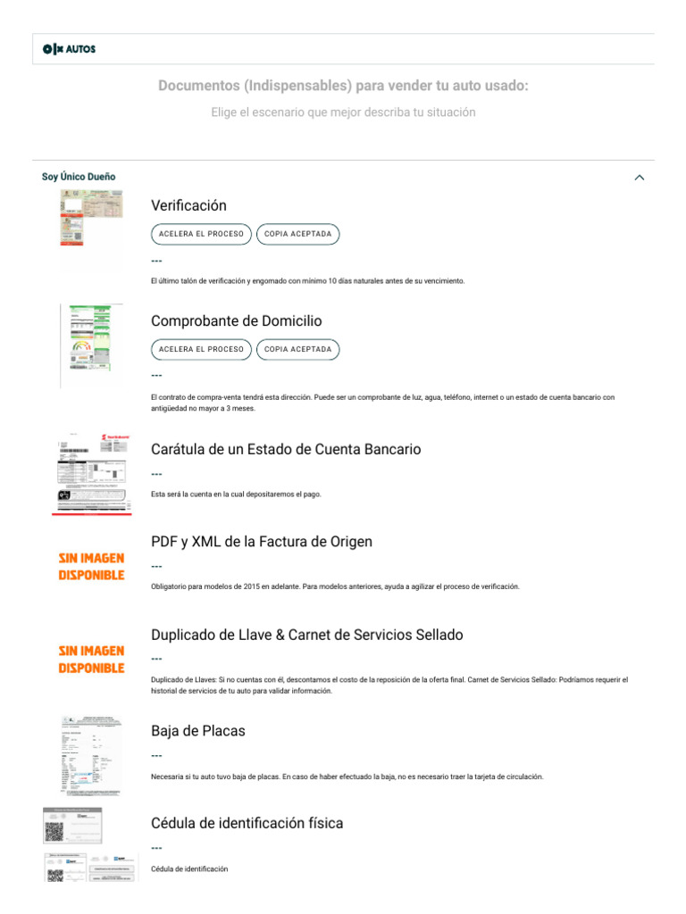 OLX Autos - Documentos Necesarios para Vender | PDF