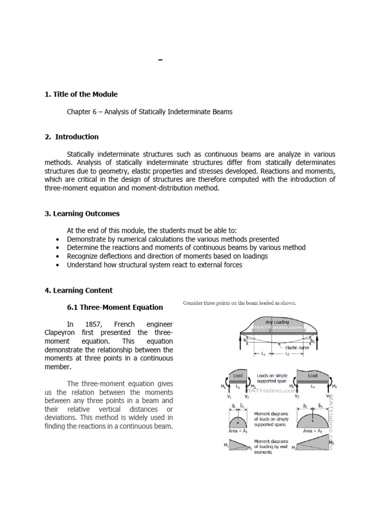 Module 6 Analysis of Statically Indeterminate Beams | PDF