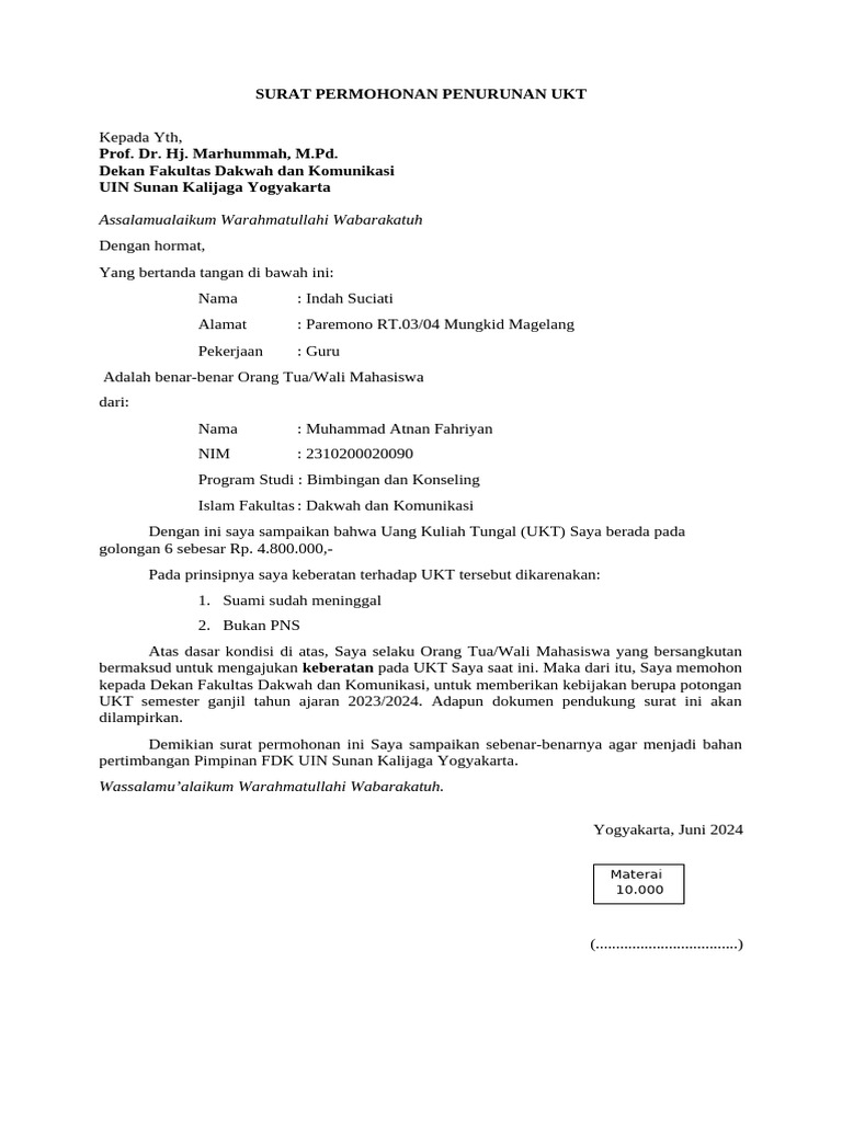 Permohonan Penurunan UKT | PDF