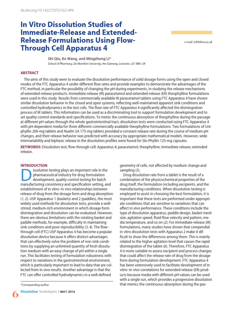 In Vitro Dissolution Studies of Immediate-Release and Extended-Release ...