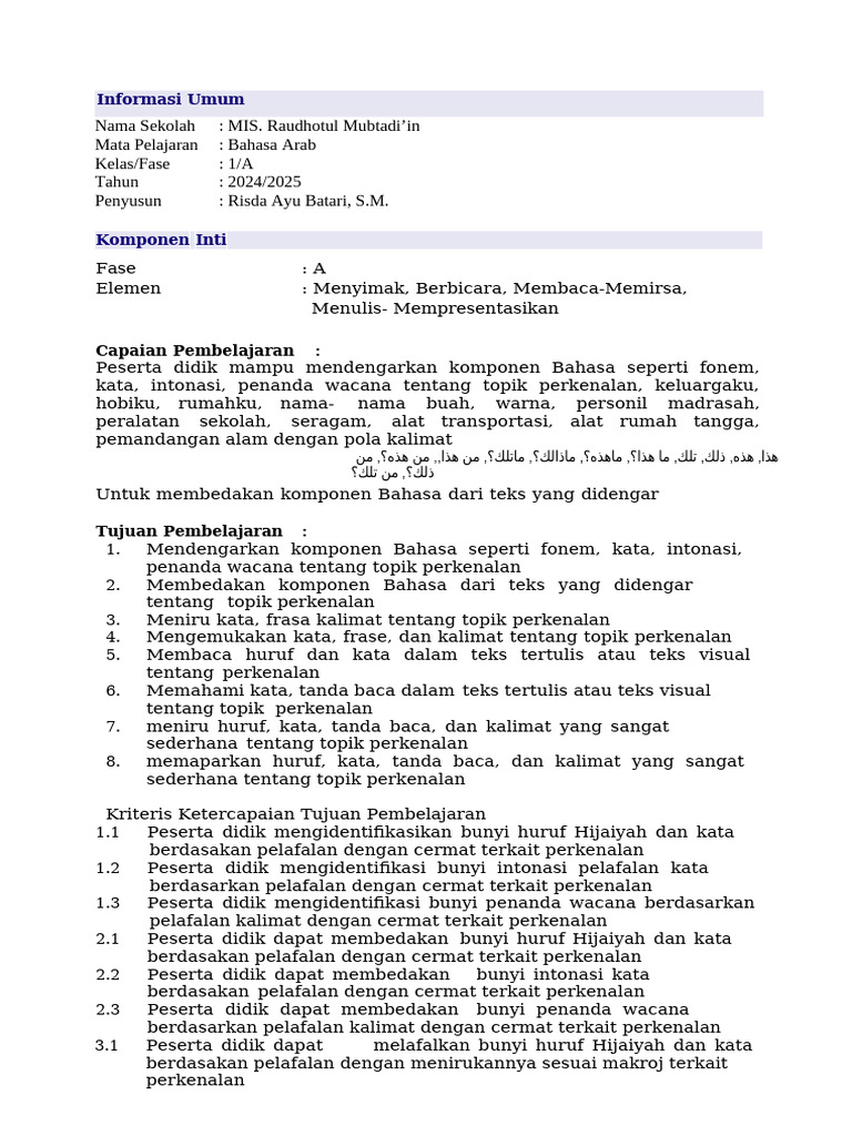 Bhs. Arab KLS 1 OKEE PRINT | PDF