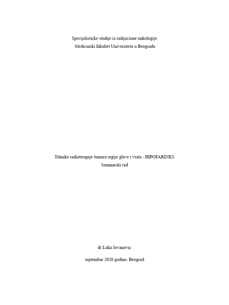 Tumori Hipofarinksa Radioterapija | PDF