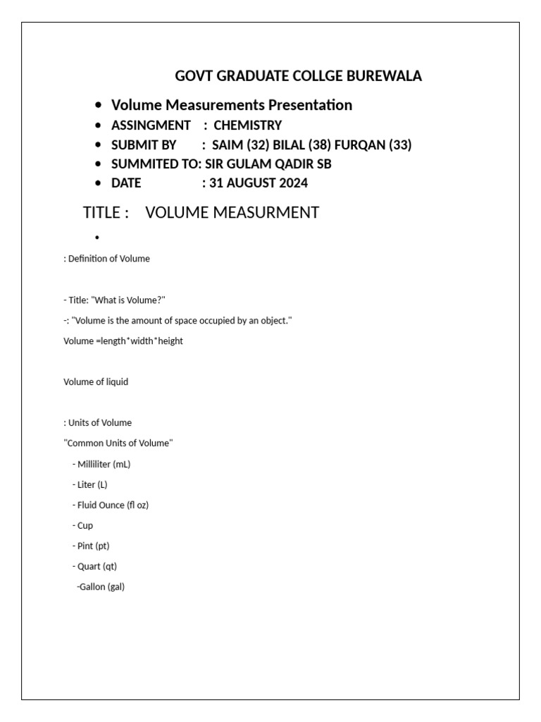 Volume Measurements Presentation Saim Ahmad | PDF