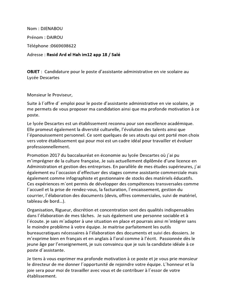 Lettre de Motivation DJENA | PDF