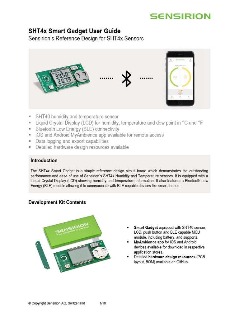 Sensirion Humidity Sensors SHT4x Smart-Gadget User-Guide | PDF