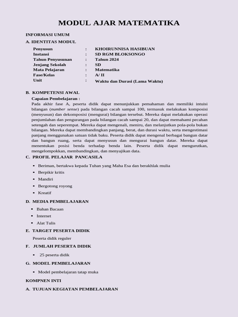 MODUL AJAR MATEMATIKA bab 3 tgl 29 agus | PDF