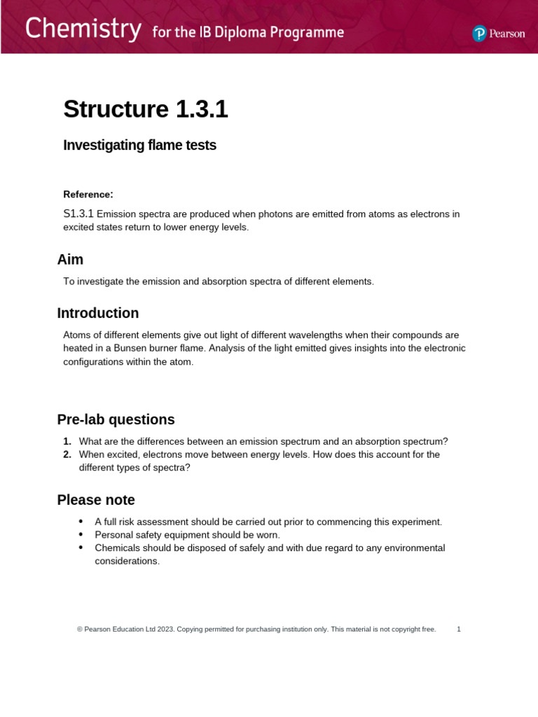 Structure 1.3 Investigating Flame Tests | PDF