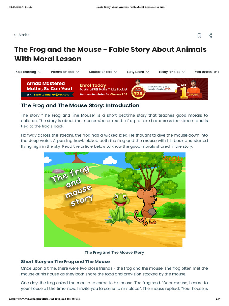The Frog and The Mouse: A Moral Fable | PDF