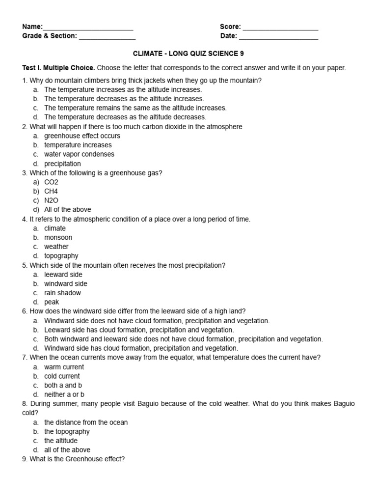 Long Quiz Climate | PDF
