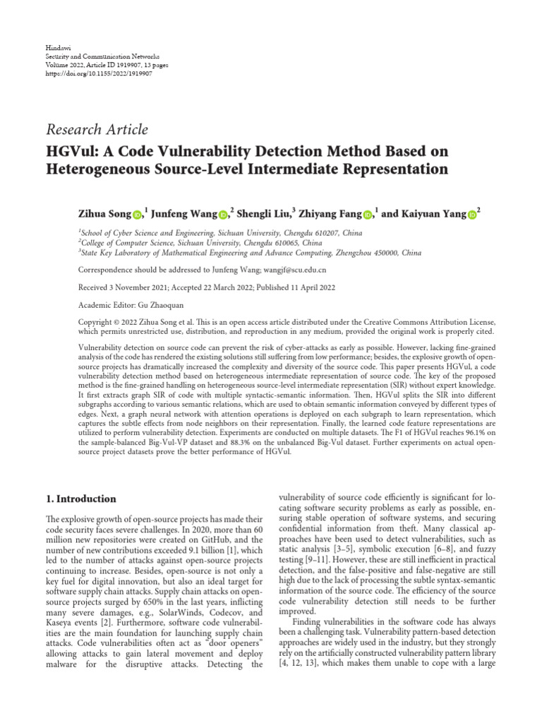 HGVul A Code Vulnerability Detection Method Based | PDF